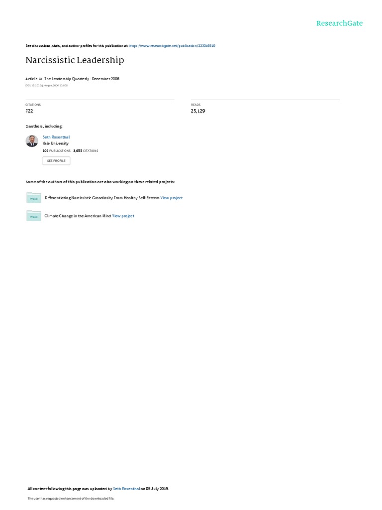 Narcissistic Leadership | PDF | Narcissism | Leadership