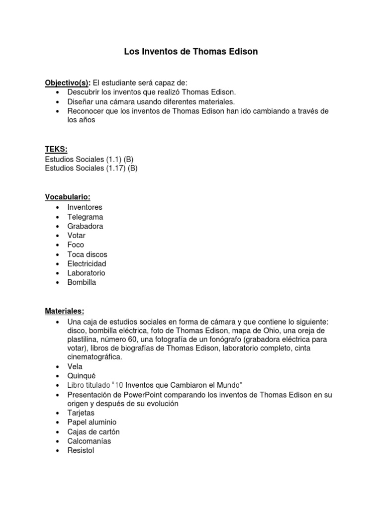 Gr. 1 Los Inventos de Thomas Edison | PDF