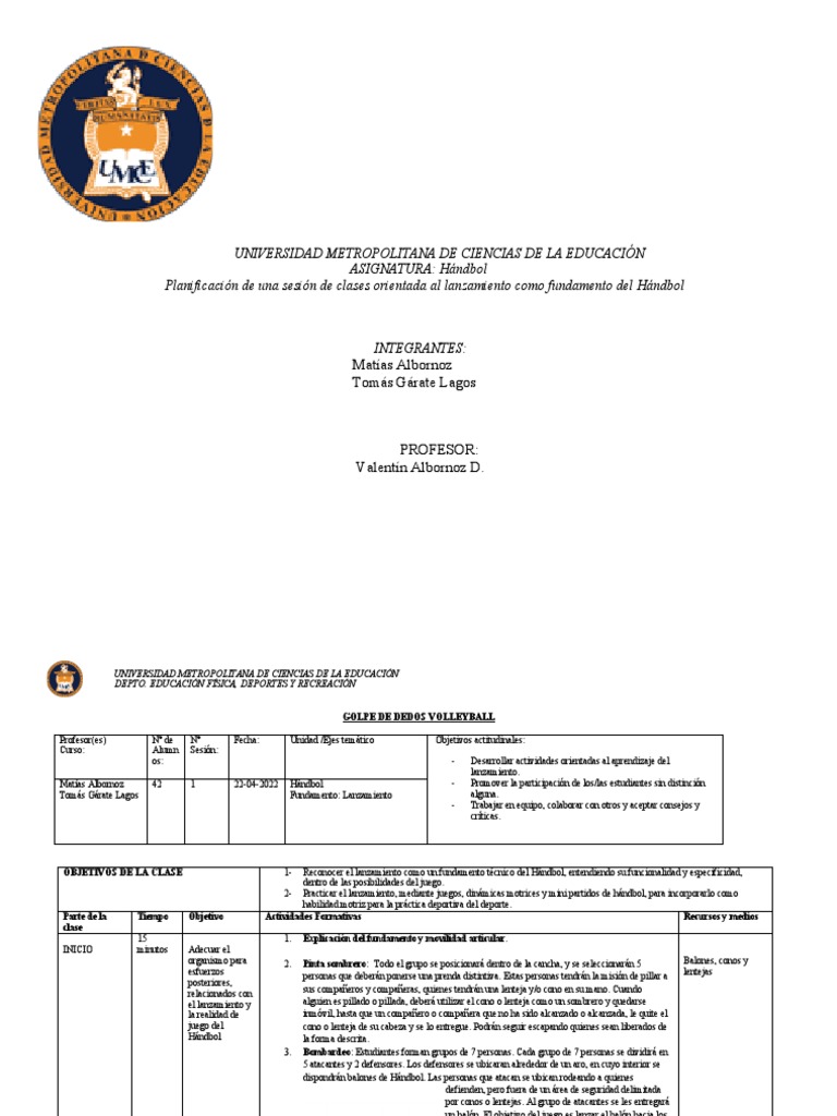 PLANIFICACION Hándbol LANZAMIENTO | PDF