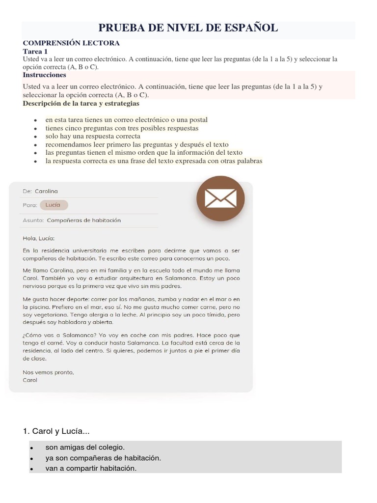 Prueba de Nivel de Español | PDF