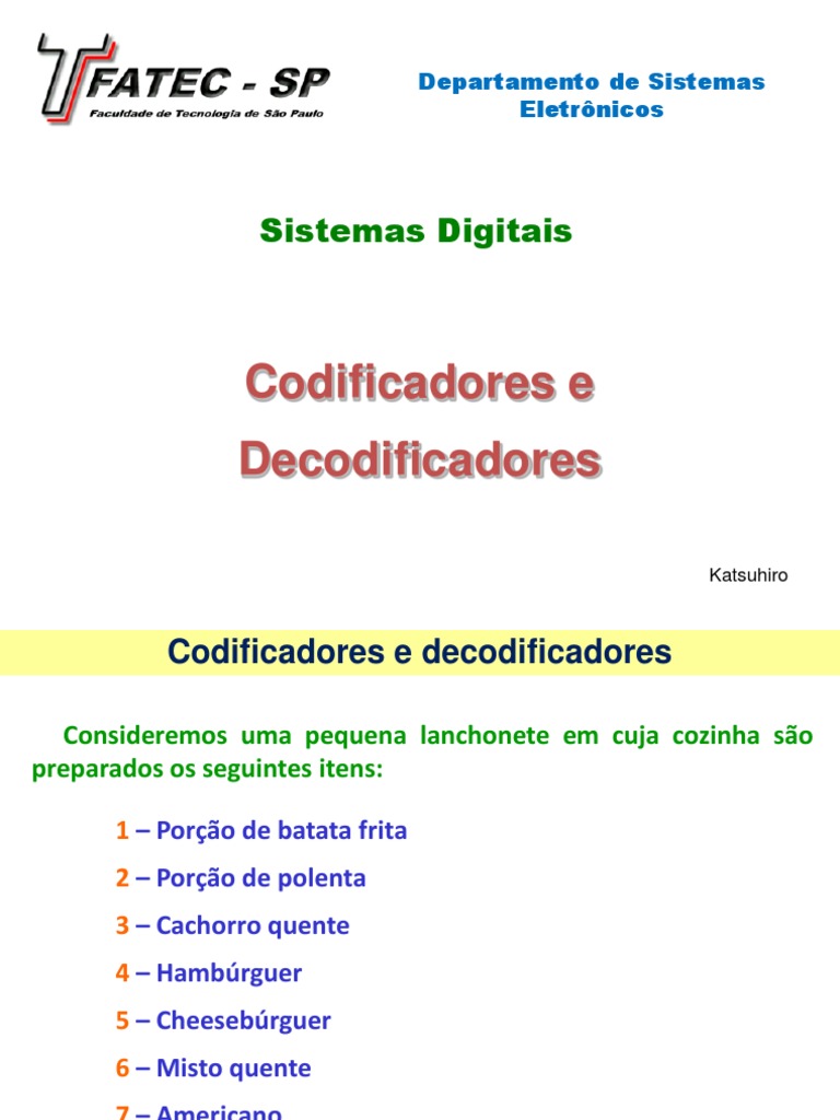 Codificadores e Decodificadores: Sistemas Digitais | PDF | Codificação ...