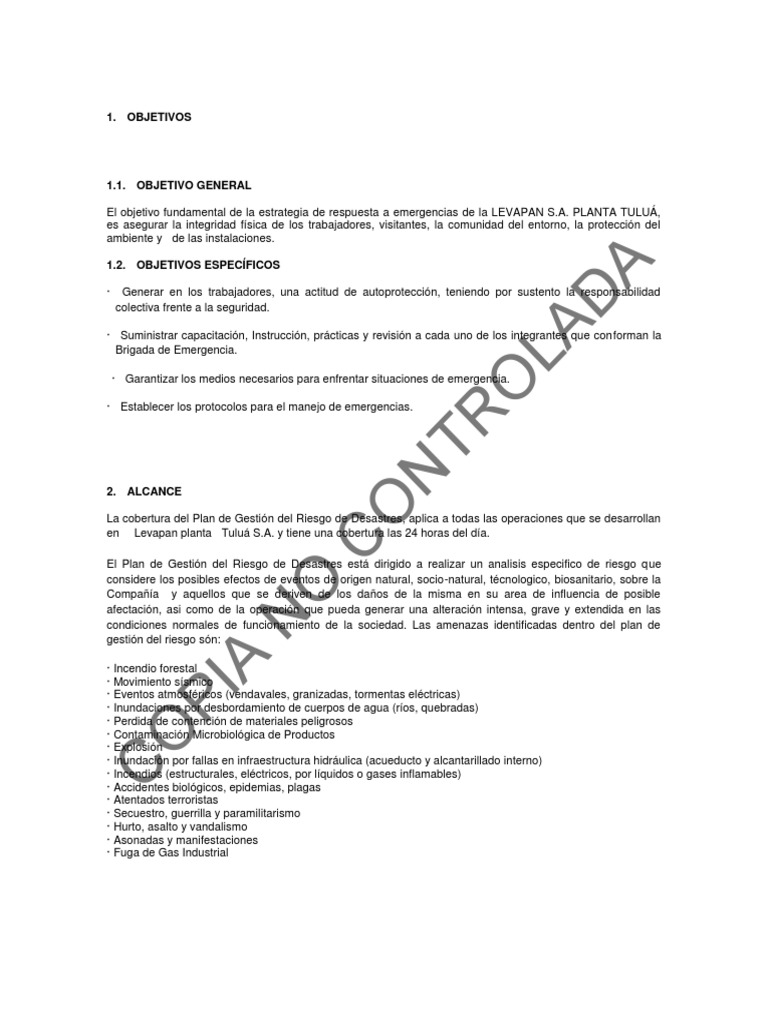 Copia No Controlada: 1. Objetivos | PDF | Riesgo | Logística