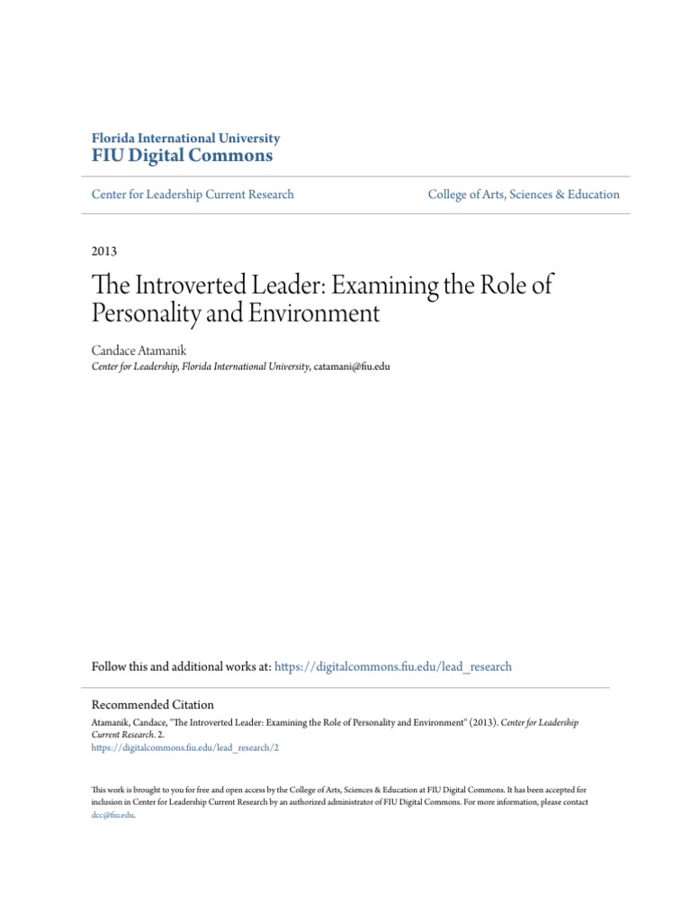 The Introverted Leader - Examining The Role of Personality and Env ...