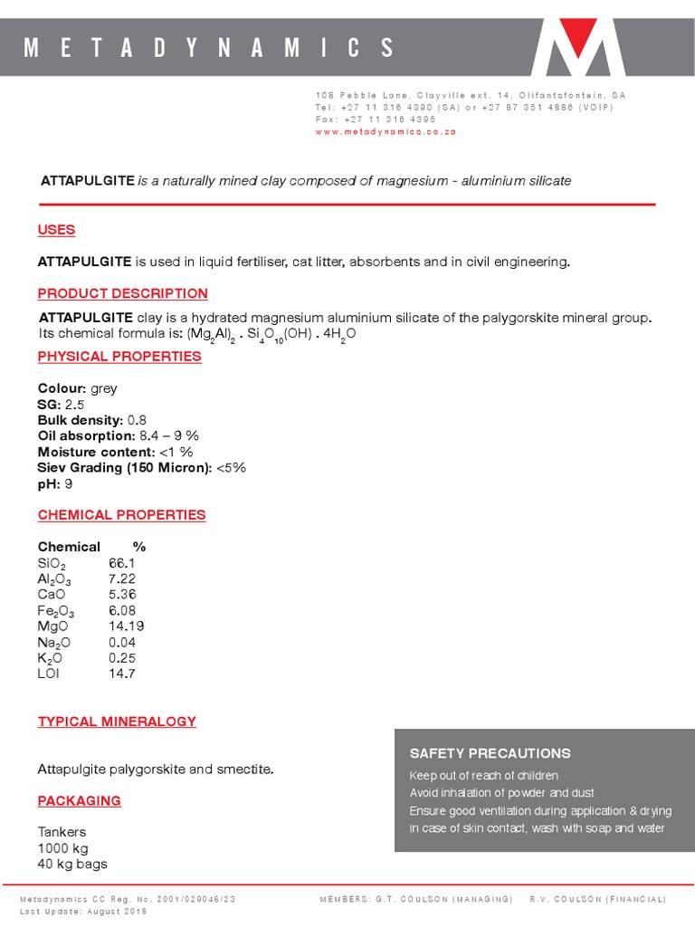 Metadynamics: ATTAPULGITE Is A Naturally Mined Clay Composed of ...