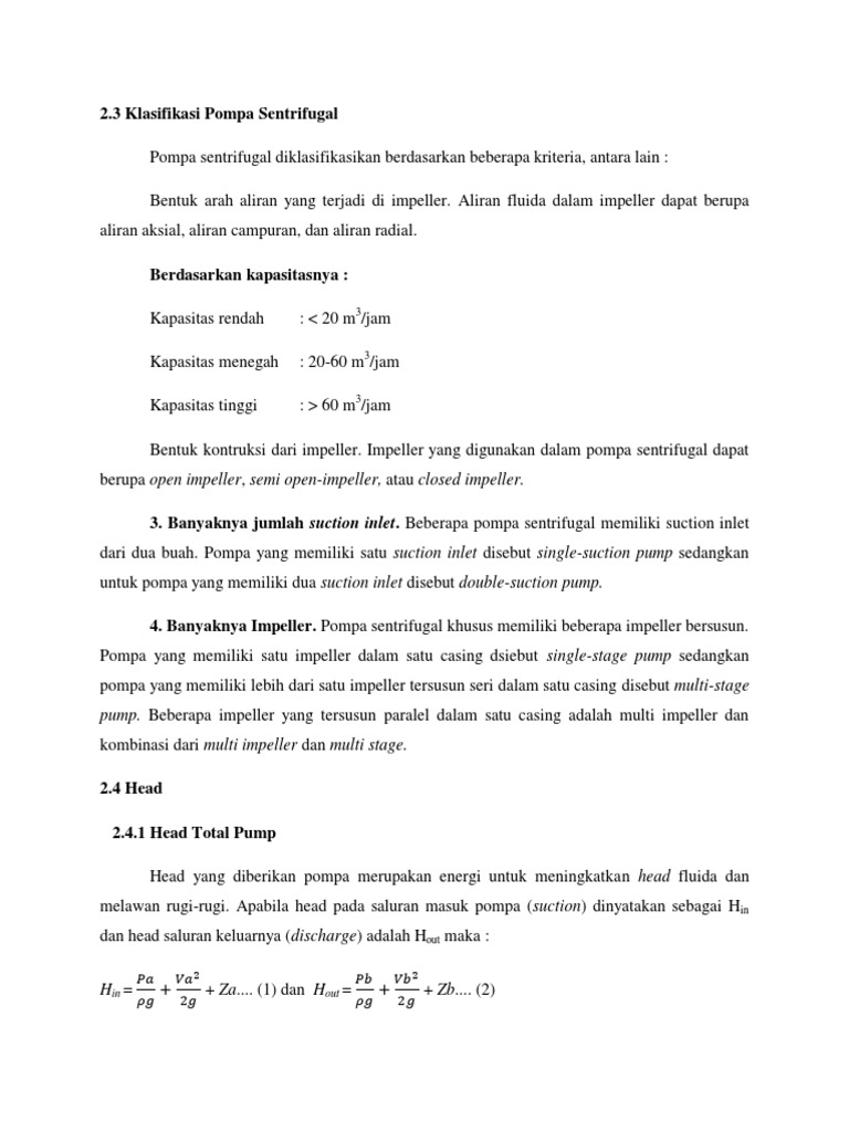 Klasifikasi dan Head Pompa Sentrifugal | PDF | Sains & Matematika