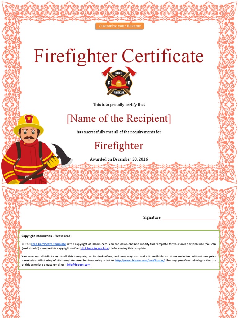 Firefighter Training Certificate Template | PDF | Career & Growth | Business
