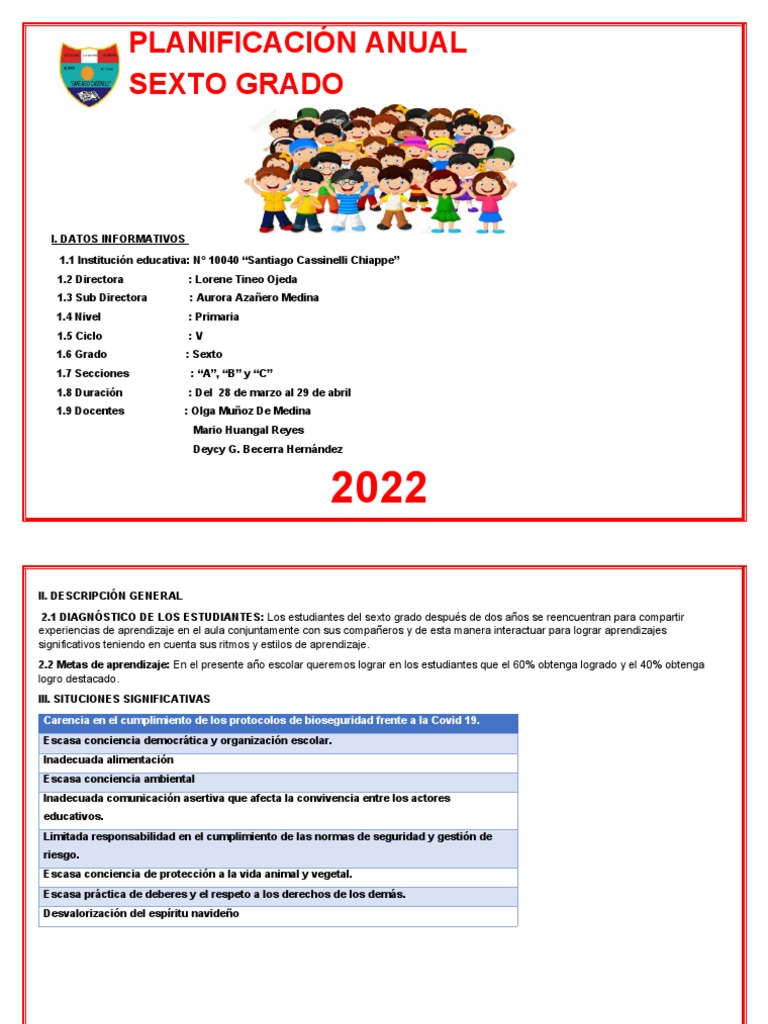 Planificación Anual Sexto Grado | PDF | Conocimiento | Aprendizaje