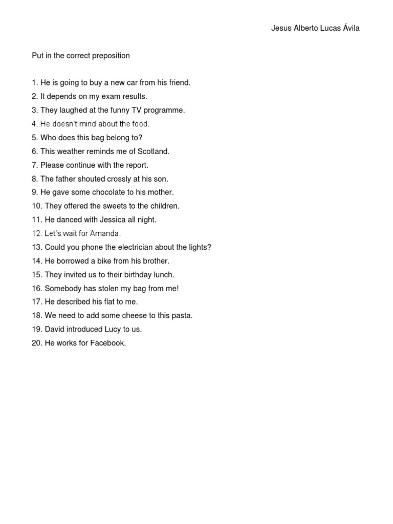 Preposition Usage Answer Key | PDF | Language Arts & Discipline ...