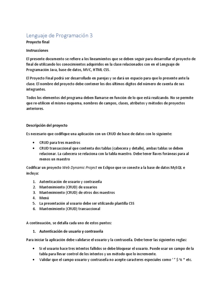 Guidelines for the Java Programming Language 3 Final Project | PDF | Contraseña | Usuario ...