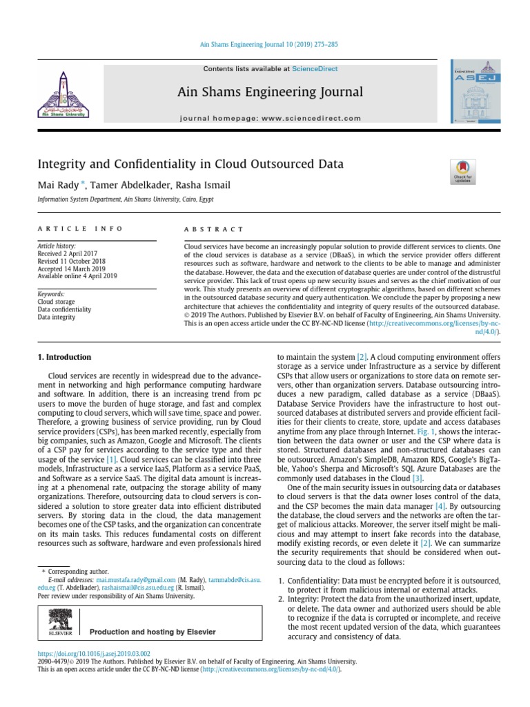 Integrity and Confidentiality in Cloud Outsourced Data | PDF | Encryption | Cryptography