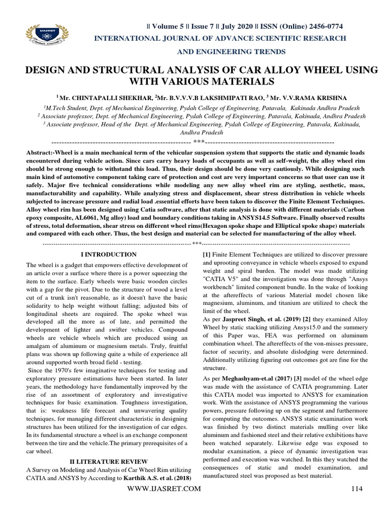 Design and Structural Analysis of Car Alloy Wheel Using With Various ...