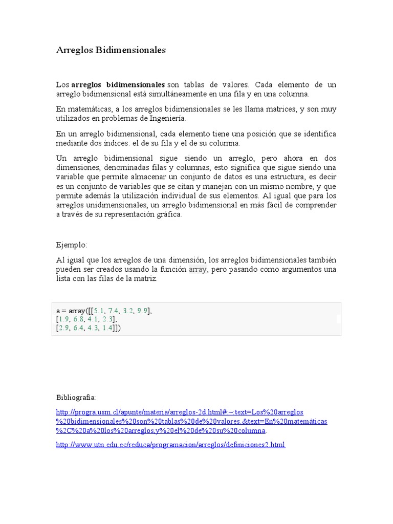 Arreglos Bidimensionales: Guía Básica | PDF | Informática