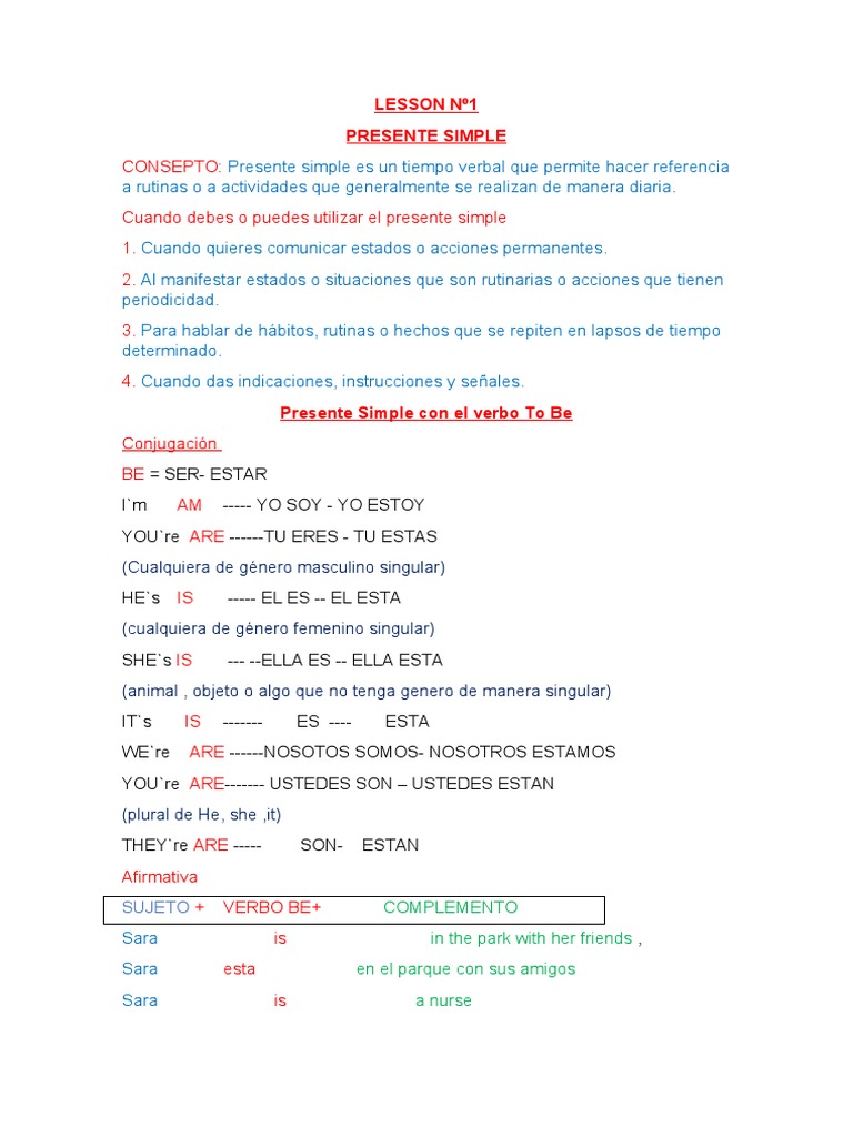 LESSON Nº1 Presente Simple | PDF | Verbo | Relaciones sintácticas