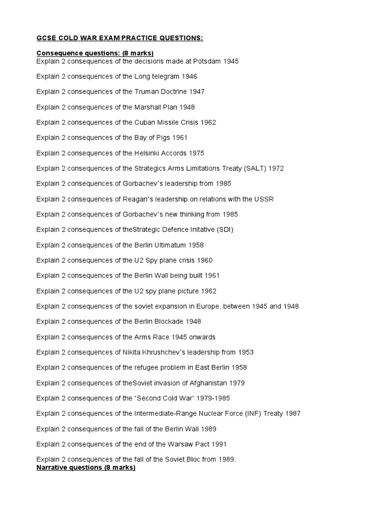 GCSE Cold War Exam Practice: 38 Consequence, Narrative, and Importance ...