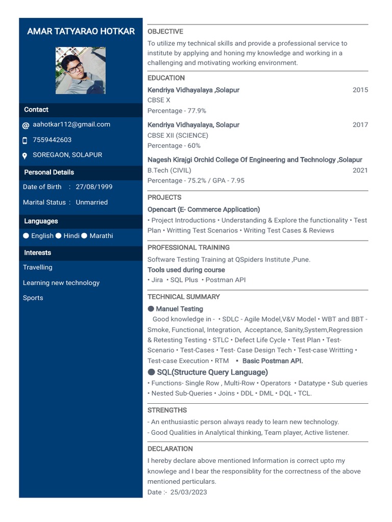 Amar Resume 2023 | Download Free PDF | Sql | Computing