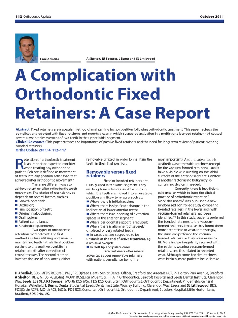 2011 - JU - A Complication With Orthodontic Fixed Retainers - A Case ...