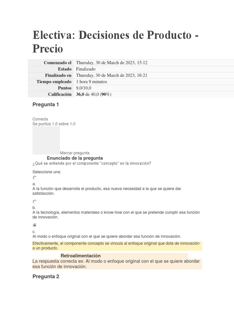 Examen Final Electiva Descisiones de Producto Precio | PDF | Producto (Negocio) | Marketing