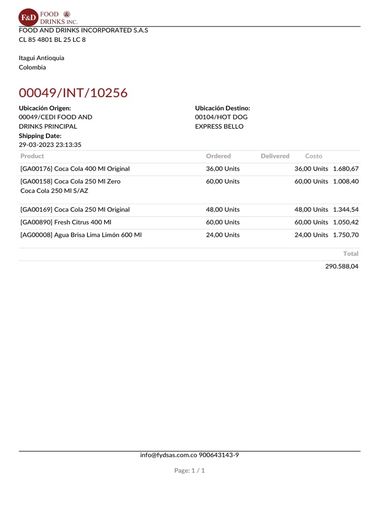 Albarán de Entrega - 00049 - INT - 10256 | PDF