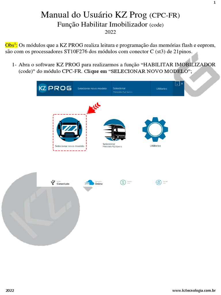 Manual Do Usuário KZ Prog: (CPC-FR) Função Habilitar Imobilizador | PDF