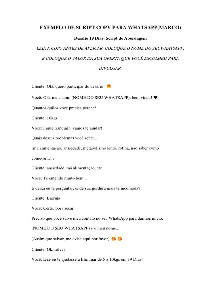 Exemplo de Script Copy para Whatsapp | PDF | Carreira e Crescimento ...