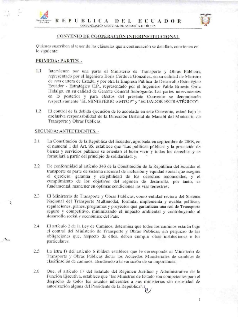 1 - Convenio de Cooperacion Interinstitucional Via | PDF