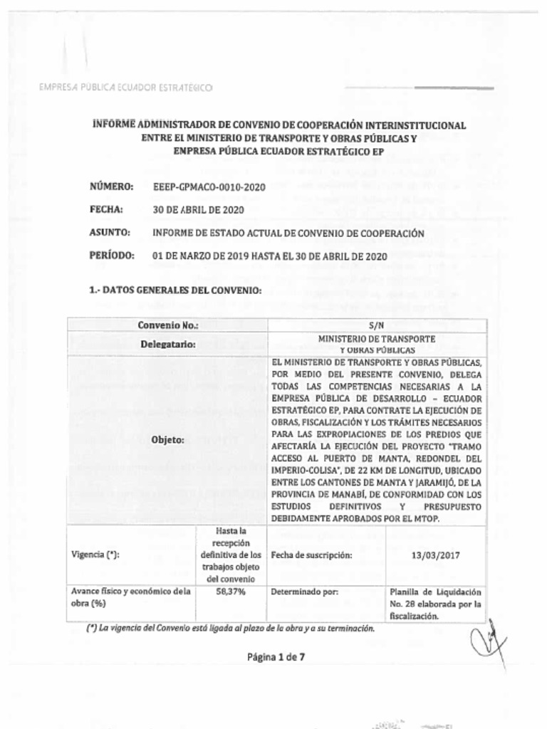 1.1 - Informe Final Convenio Eeep-Mtop | PDF