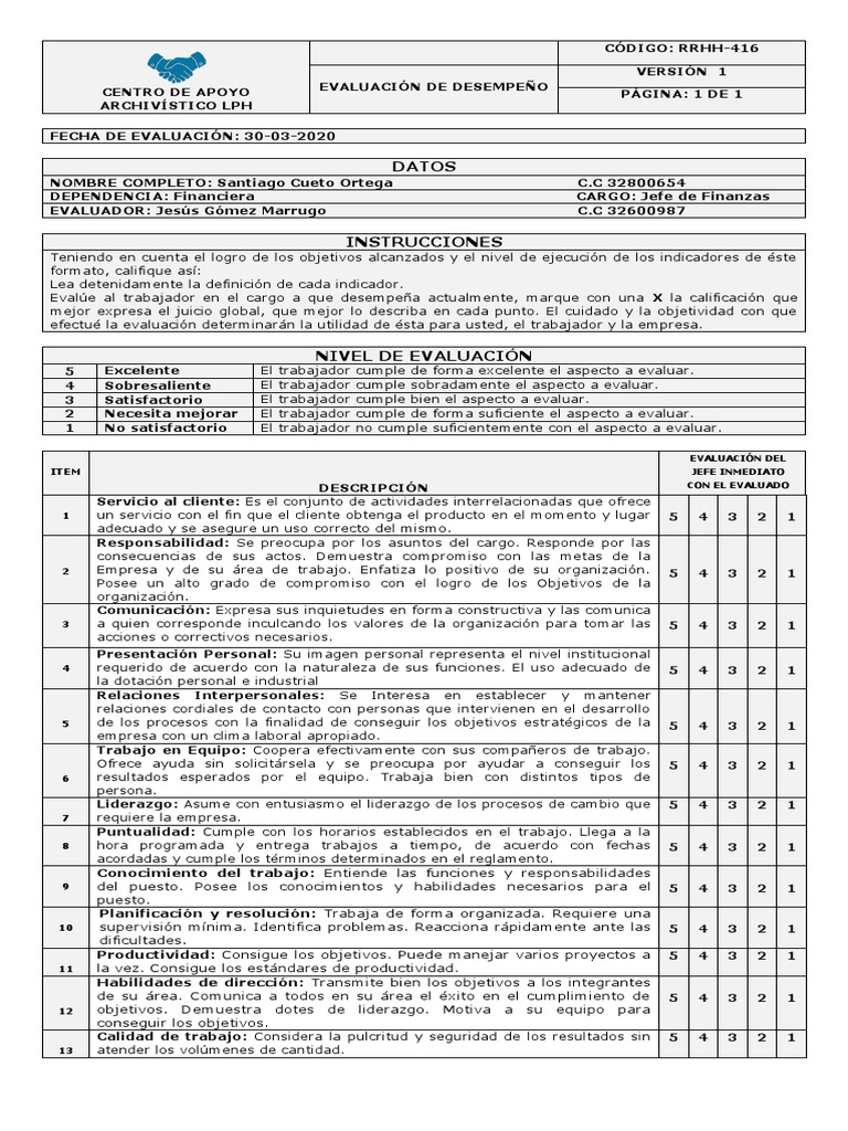 Evaluacion de Desempeno | PDF | Liderazgo | Planificación