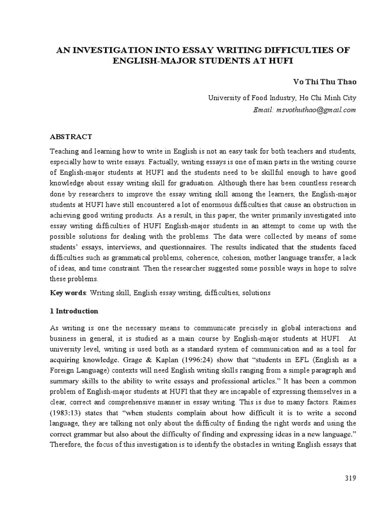 An Investigation Into Essay Writing Difficulties of English-Major ...