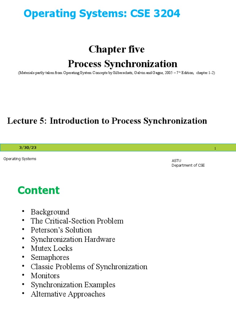 Lecture 5 - Process Synchronization | PDF | Process (Computing) | System Software