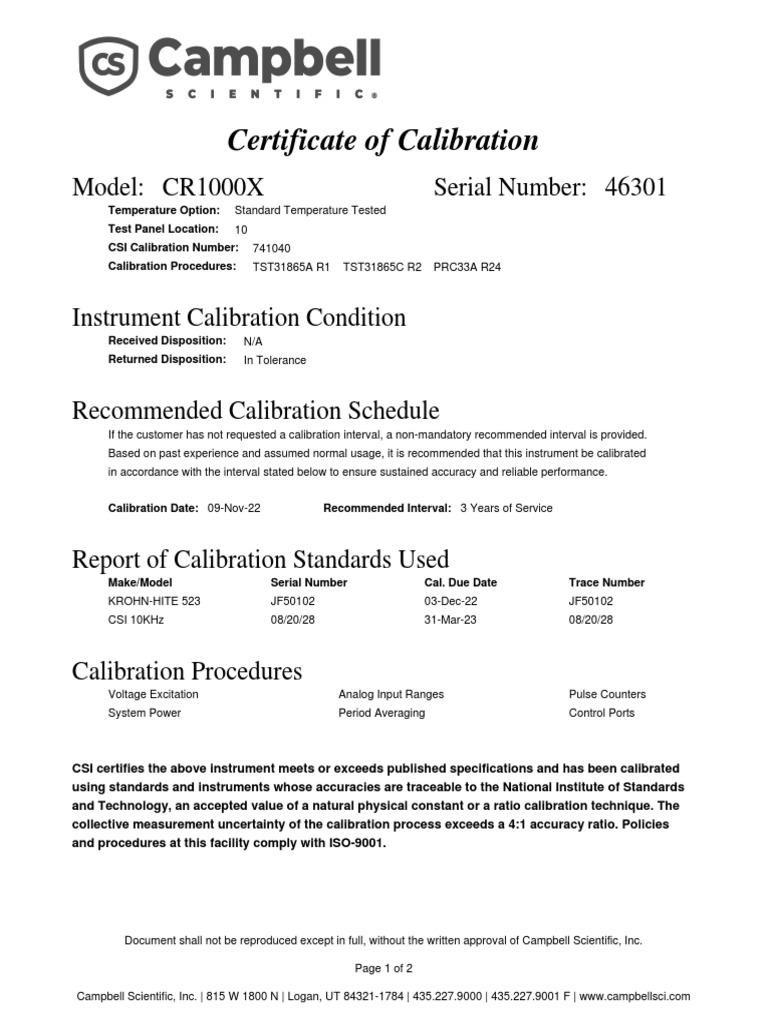 CR1000X 46301 | PDF | Calibration | Metrology