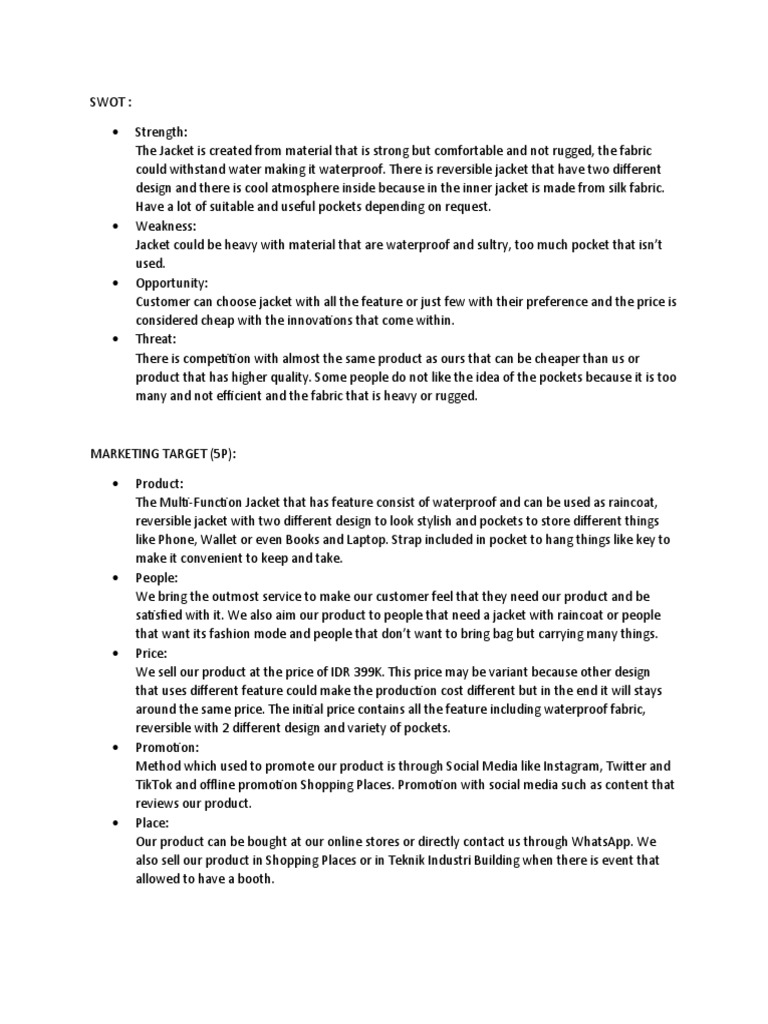 SWOT Dan Marketing Target Proposal Bing | PDF | Business Process | Mass ...