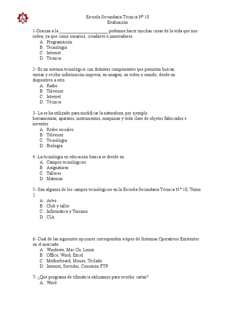 Cuestionario de Tecnologia para Secundaria | PDF | Informática