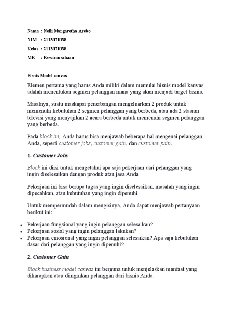Nelli Margaretha Arebo - Tugas Model Canvas | PDF