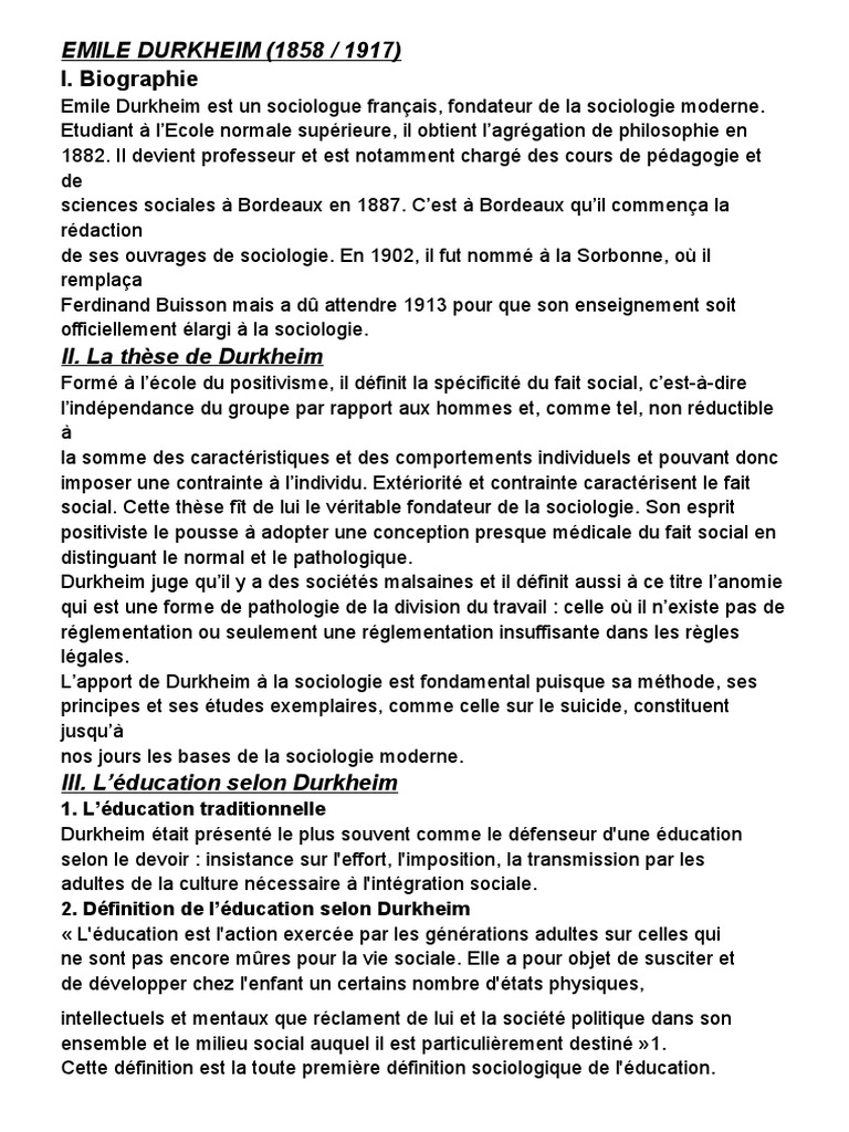 Éducation et sociologie selon Durkheim | PDF