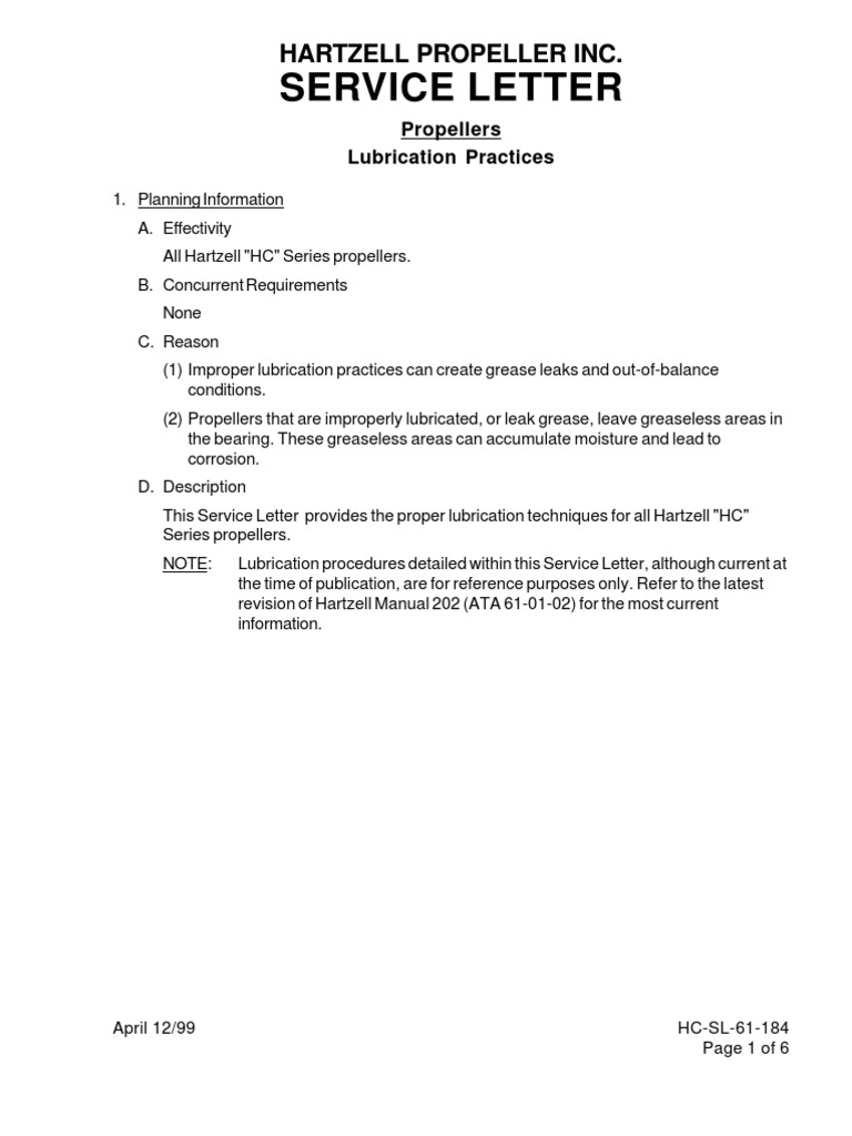 Service Letter: Hartzell Propeller Inc | PDF | Propeller | Bearing ...