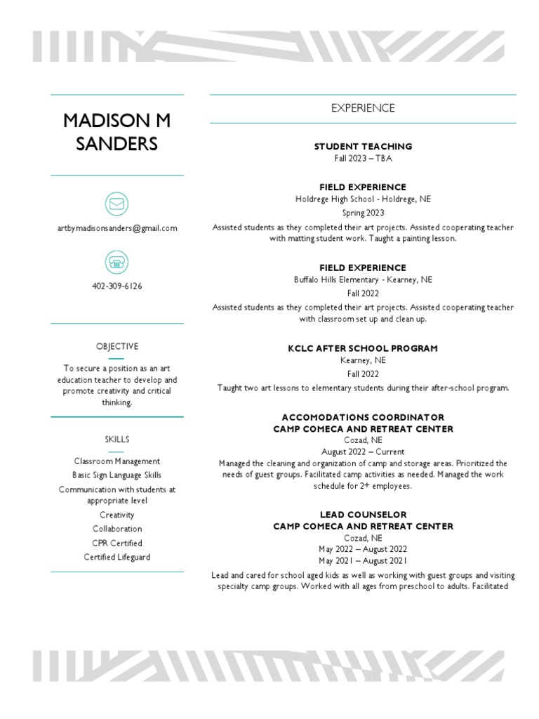 Madison Sanders Resume - Webpage | PDF | Teachers