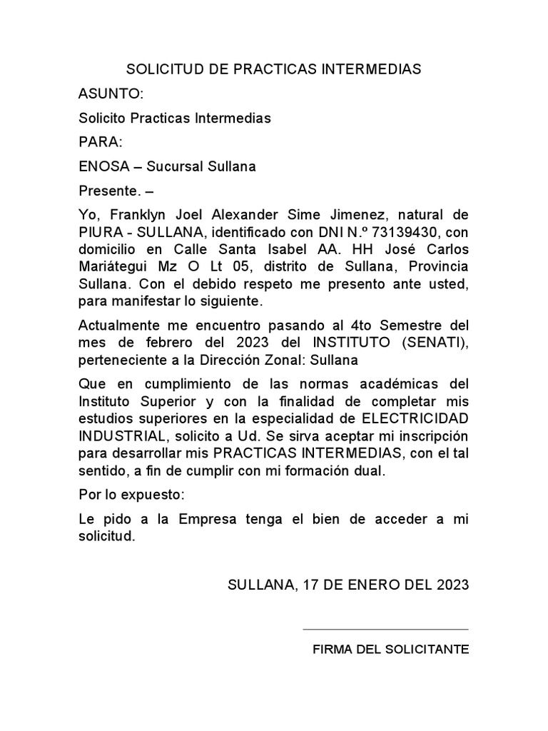 Solicitud de Practicas Intermedias1.0 | PDF