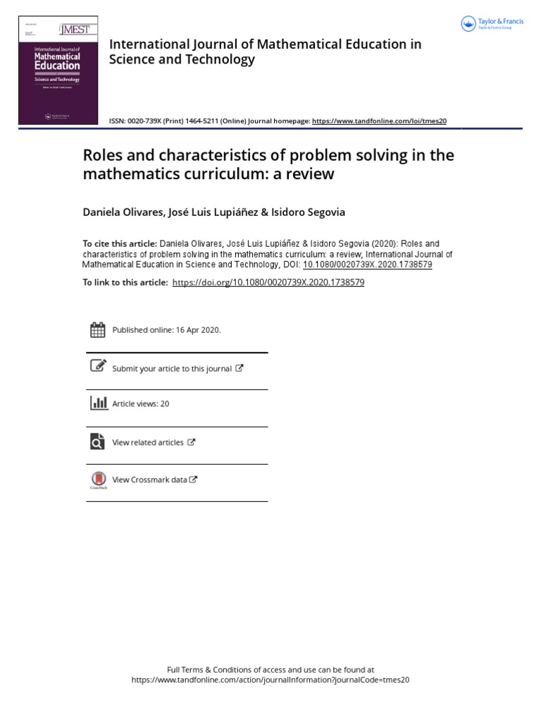 Roles and Characteristics of Problem Solving in The Mathematics Curriculum: A Review | PDF ...