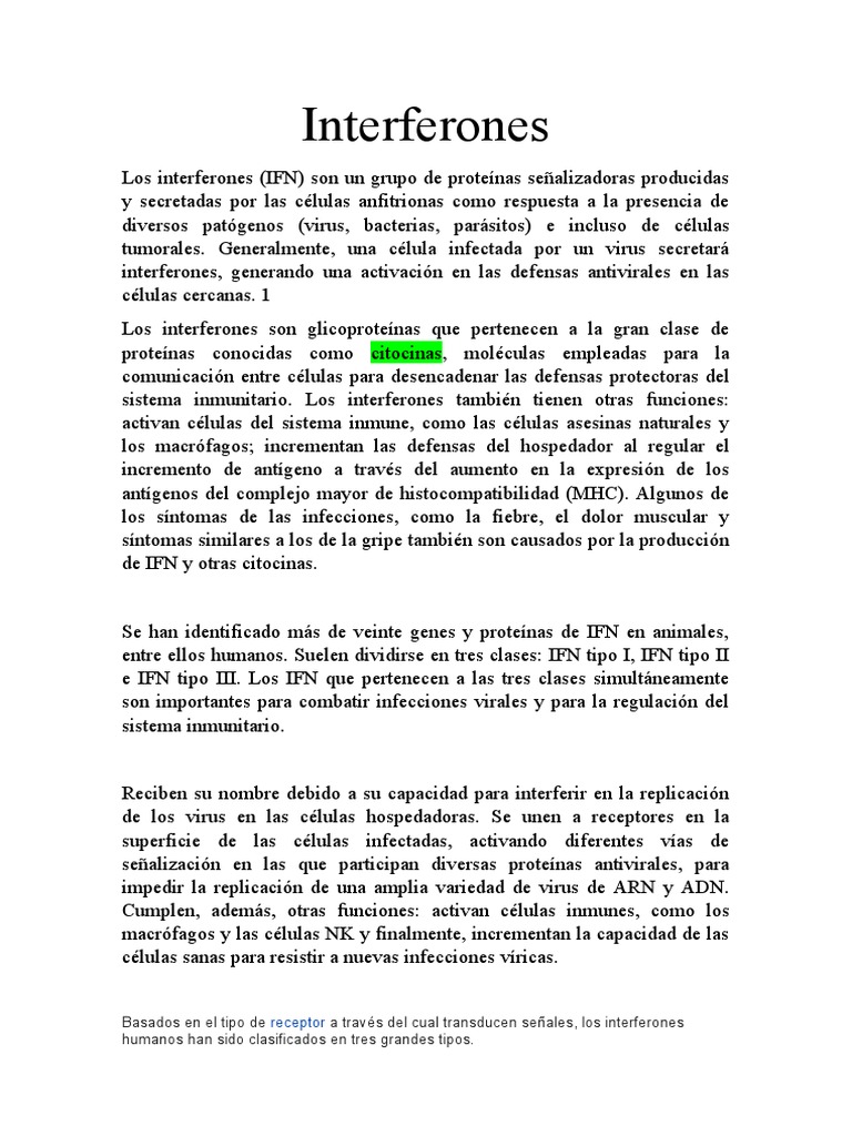 Interferones: Tipos y Funciones | PDF | Interferón | Sistema inmune
