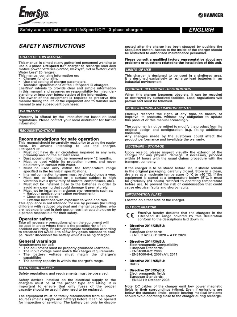 Safety Instructions: Safety and Use Instructions Lifespeed Iq - 3-Phase ...