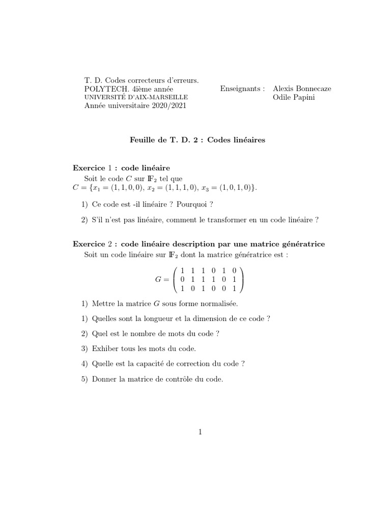 Codes correcteurs d'erreurs en informatique | PDF | Informatique ...