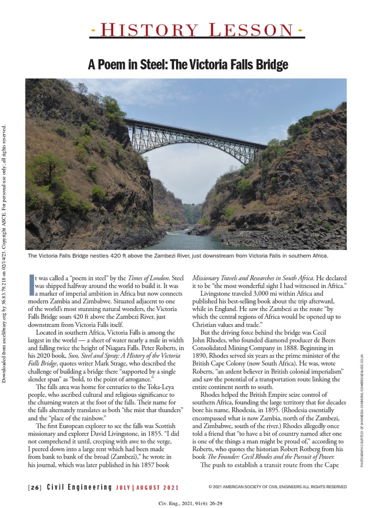 A Poem in Steel The Victoria Falls Bridge | Download Free PDF | Civil ...