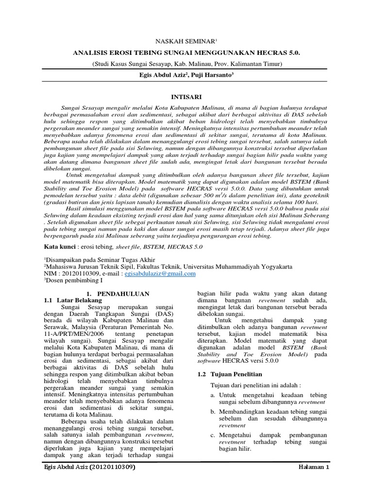 Erosi Tebing Sungai Sesayap: Analisis HECRAS | PDF