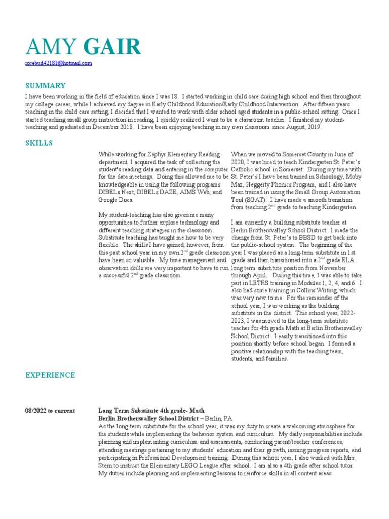 2023-Amy Gair Resume 1 1 | PDF