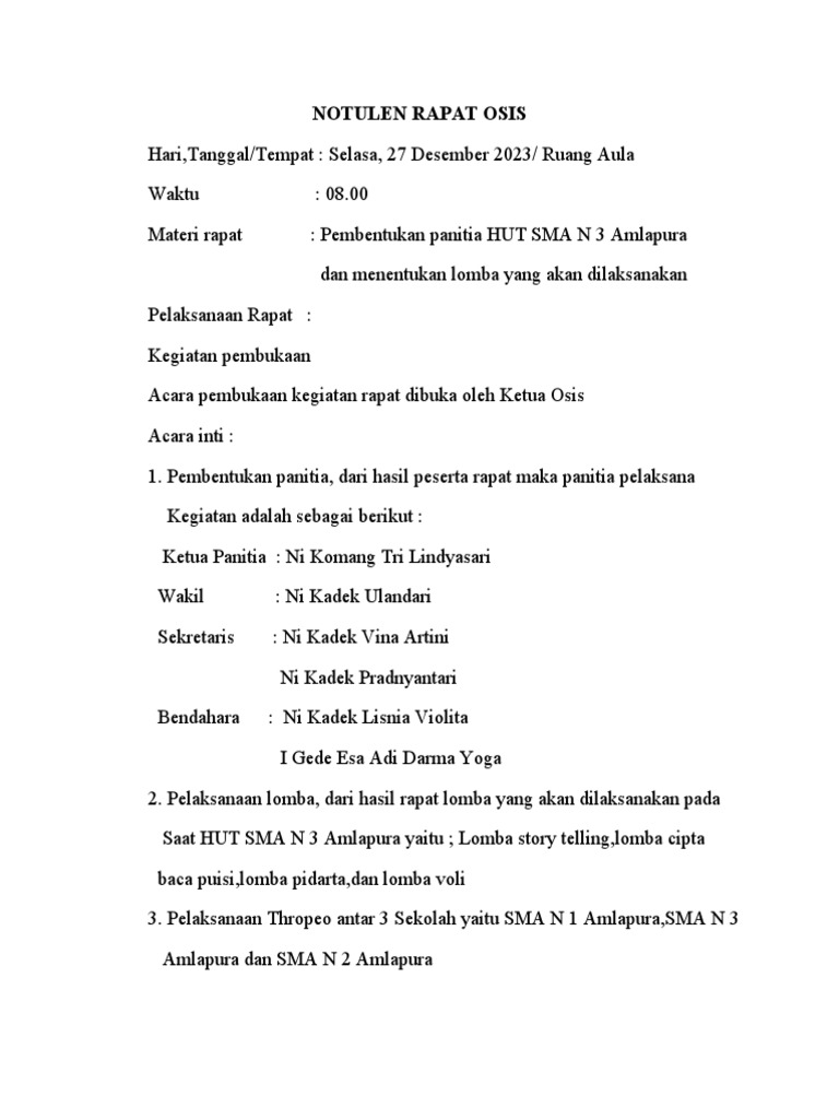 Notulen Rapat Osis 2023 | PDF