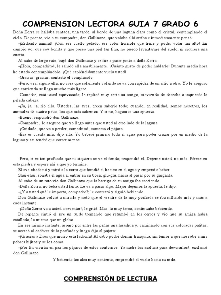 Fábula: Doña Zorra y Don Gallinazo | PDF