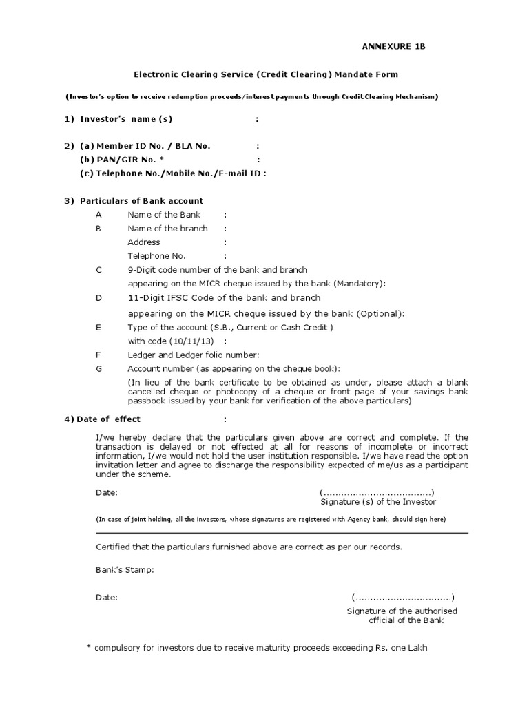 Ecs Mandate | PDF | Cheque | Banks
