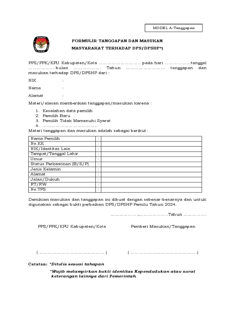 Tanggapan Model A DPS/DPSHP Pemilu 2024 | PDF