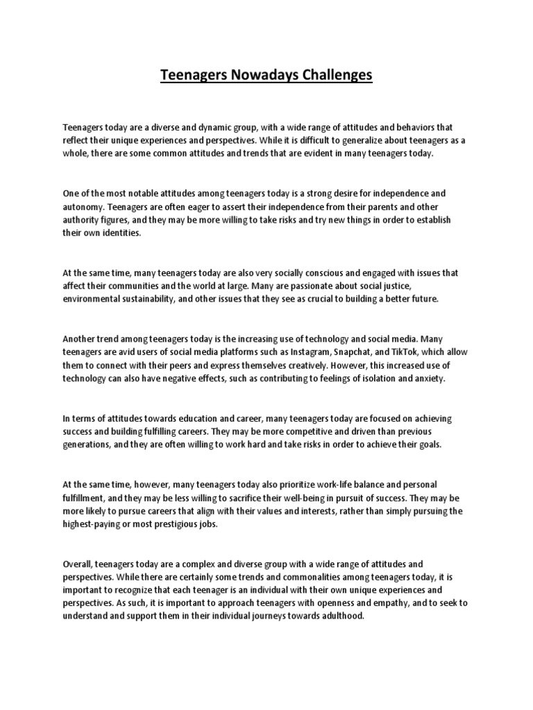 Teenagers Nowadays Challenges | PDF