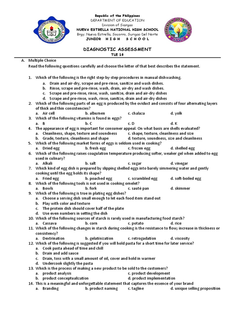 Diagnostic Test-Tle 10 | PDF | Cooking | Meat